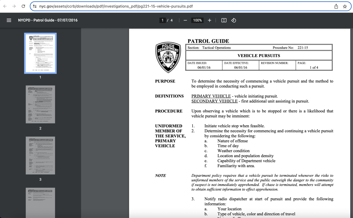 The NYPD Doesn't Want You to Know the Official Policy on Police Chases ...