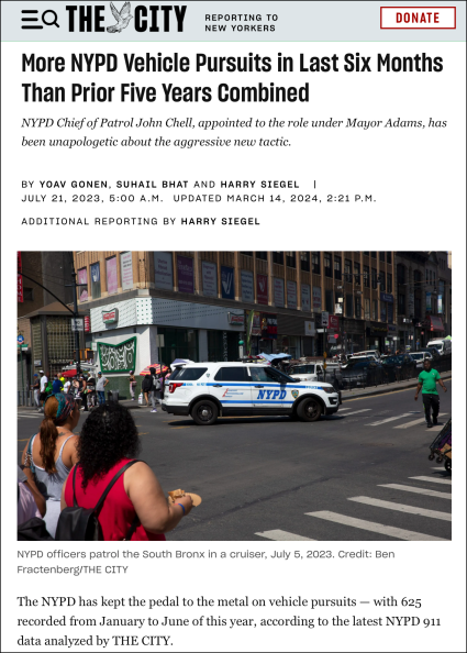 Hot Pursuit: NYPD Chases Still Surging Unleashing Danger on City ...